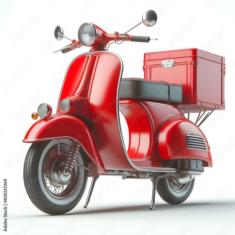 Red Retro Vintage Scooter Isolated on White Background. Modern Personal ...