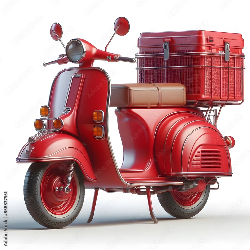 Red Retro Vintage Scooter Isolated on White Background. Modern Personal ...