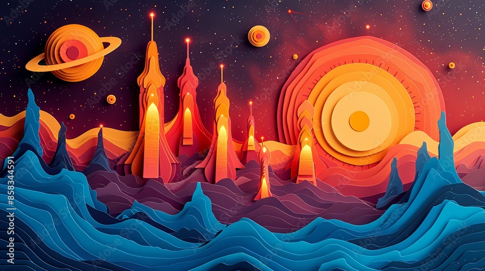 Paper craft space battle with starships and lasers, ideal for sci-fi ...
