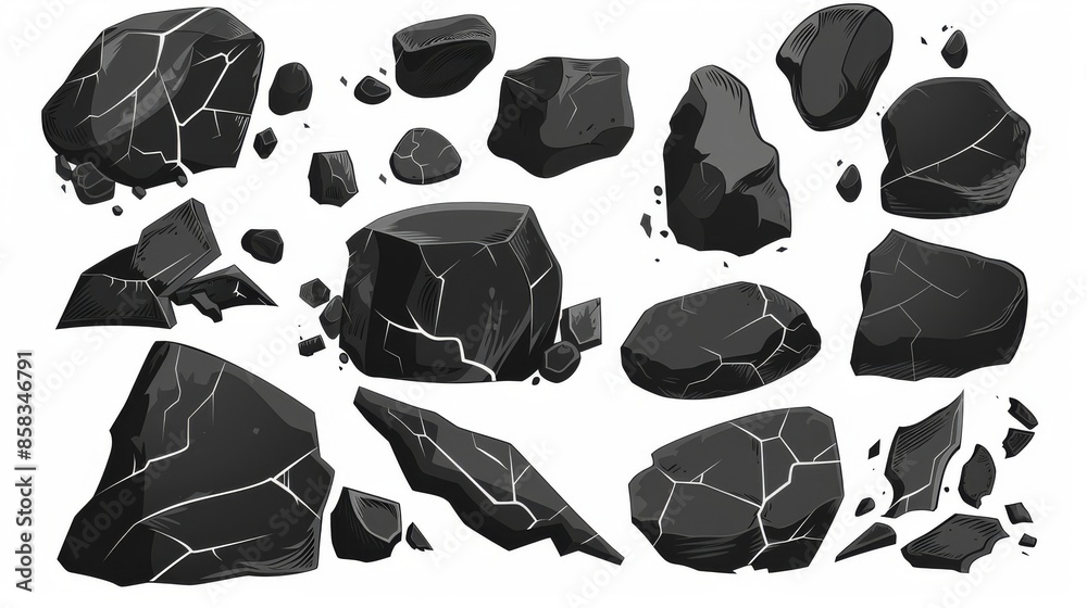 Modern illustration of lightning silhouettes, thunderbolts. Rocks ...