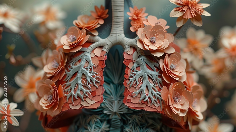 An intricately designed paper craft model of the human respiratory ...