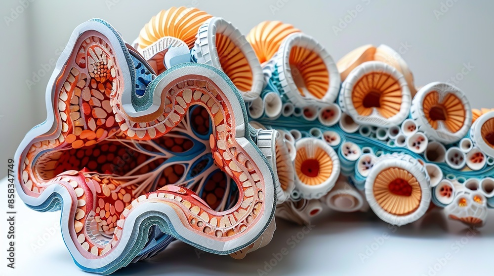 An intricately detailed paper craft model of the human endocrine system ...
