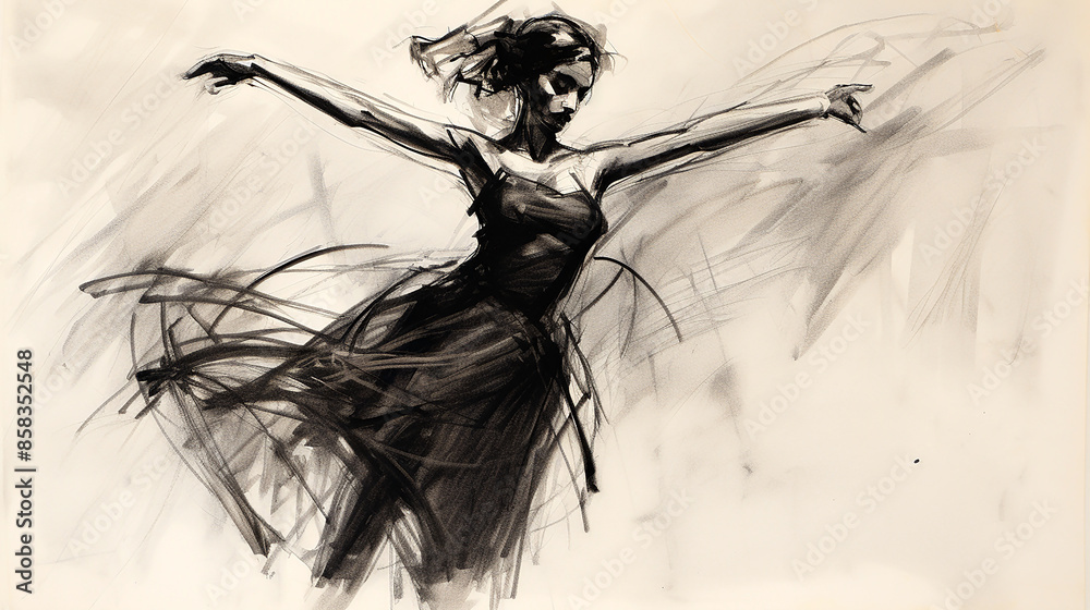 wide entertainment banner, black and white illustration charcoal pencil ...