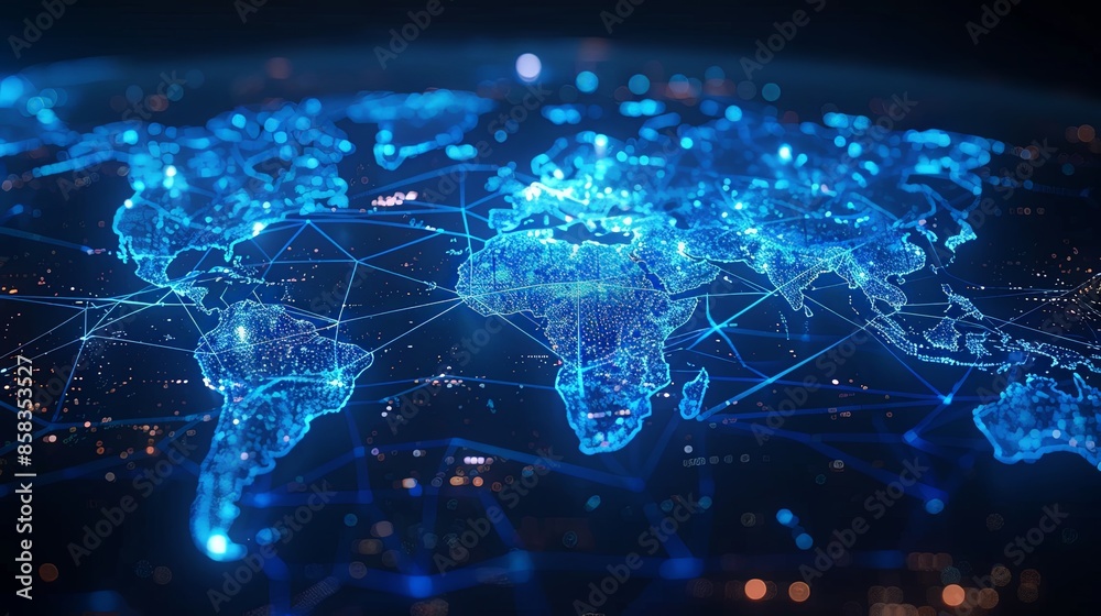 A striking digital representation of the world map, featuring ...