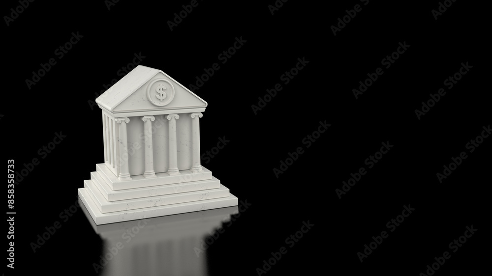 White marble bank building on reflective black background 3d model ...
