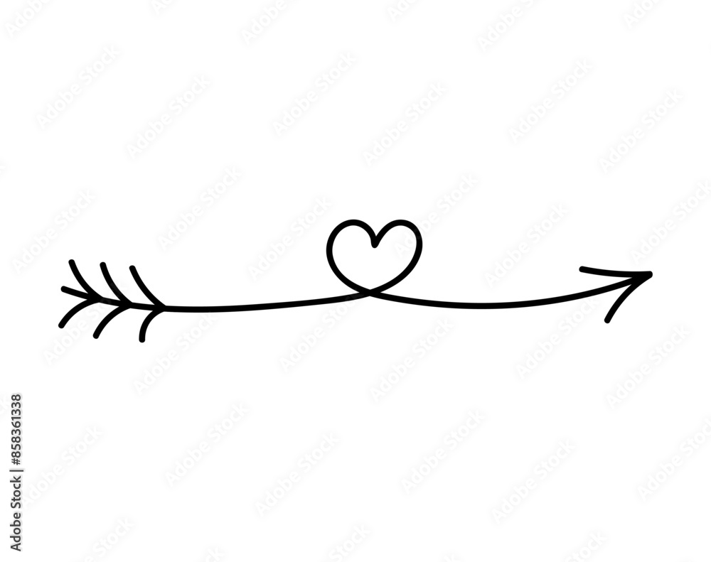 Cute doodle arrow with heart isolated on white background. Vector hand ...