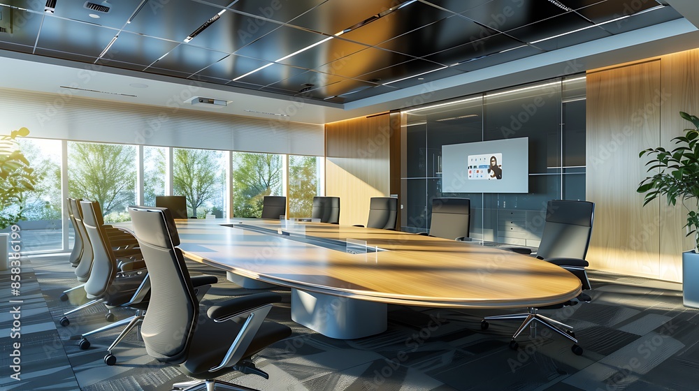 high-tech conference room with video conferencing facilities, a large ...