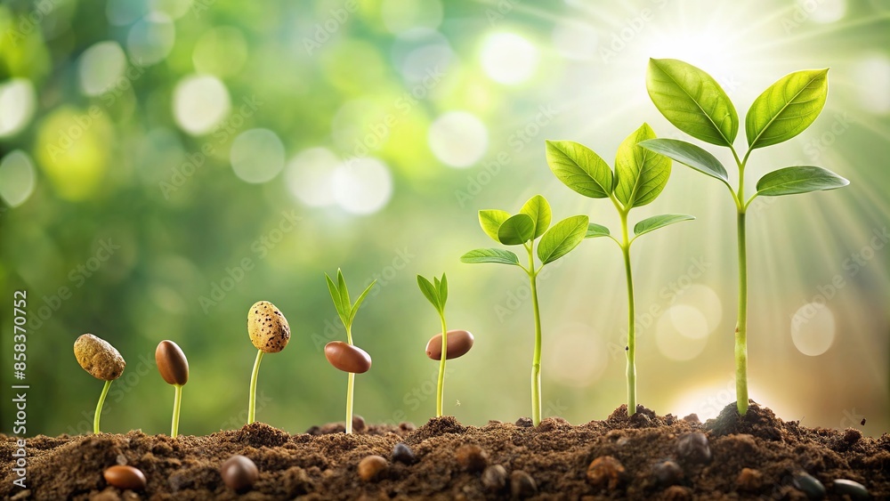 Sequence of seed growing in trees in various stages, seed, growth, tree ...
