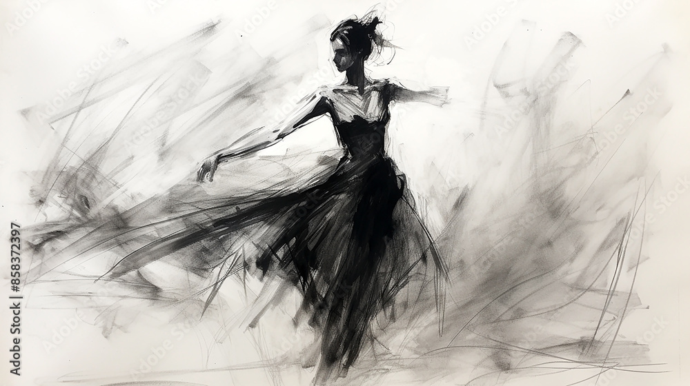 wide entertainment banner, black and white illustration charcoal pencil ...