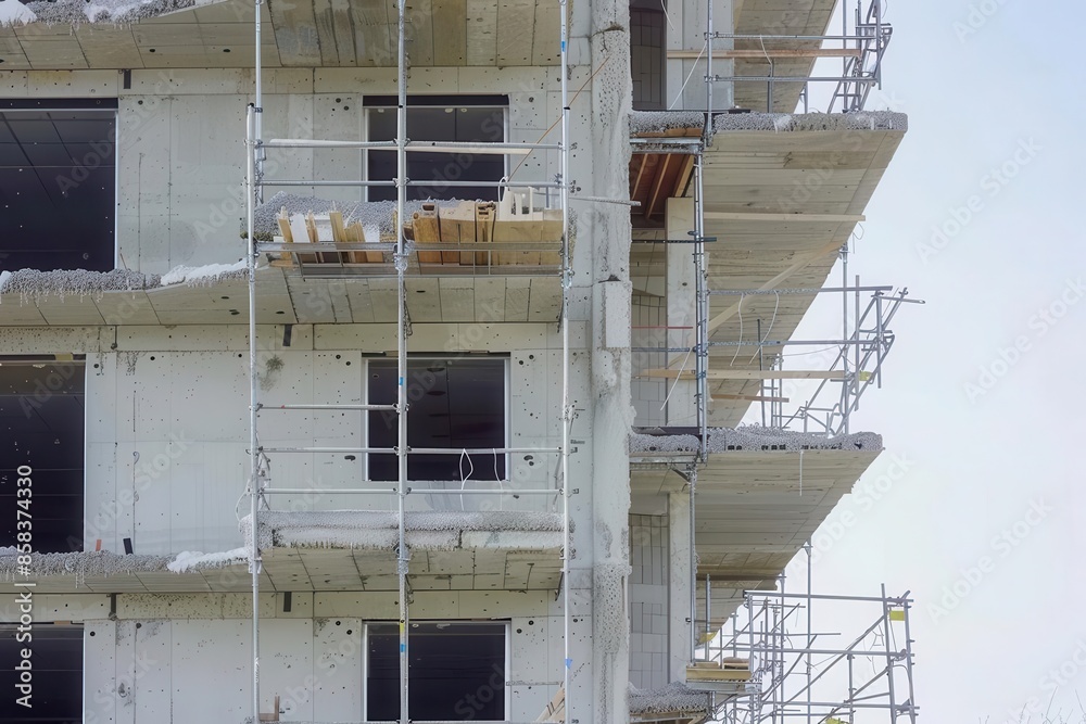 concrete wall with aluminum brackets for mineral wool insulation on ...