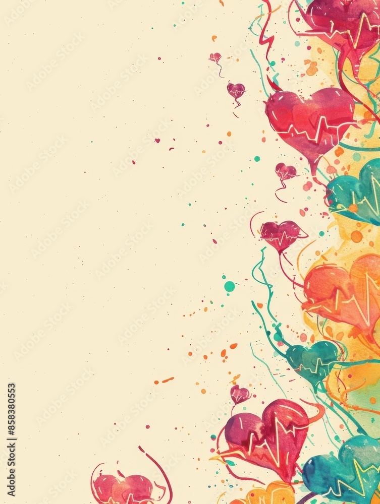 Border design with heartbeats and medical symbols, isolated on a light ...