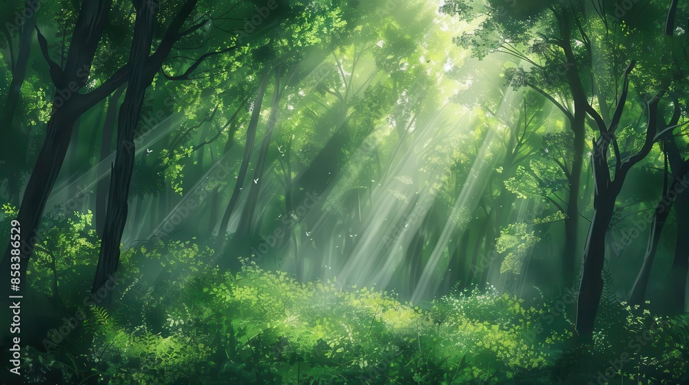 lush green forest with sunlight filtering through trees carbon negative ...