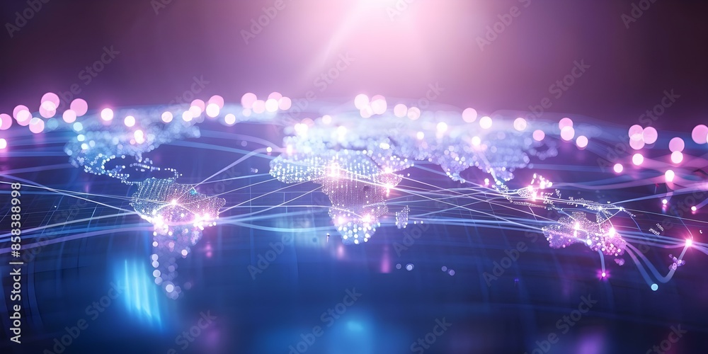 Globalization represented by interconnected world map lines and male ...