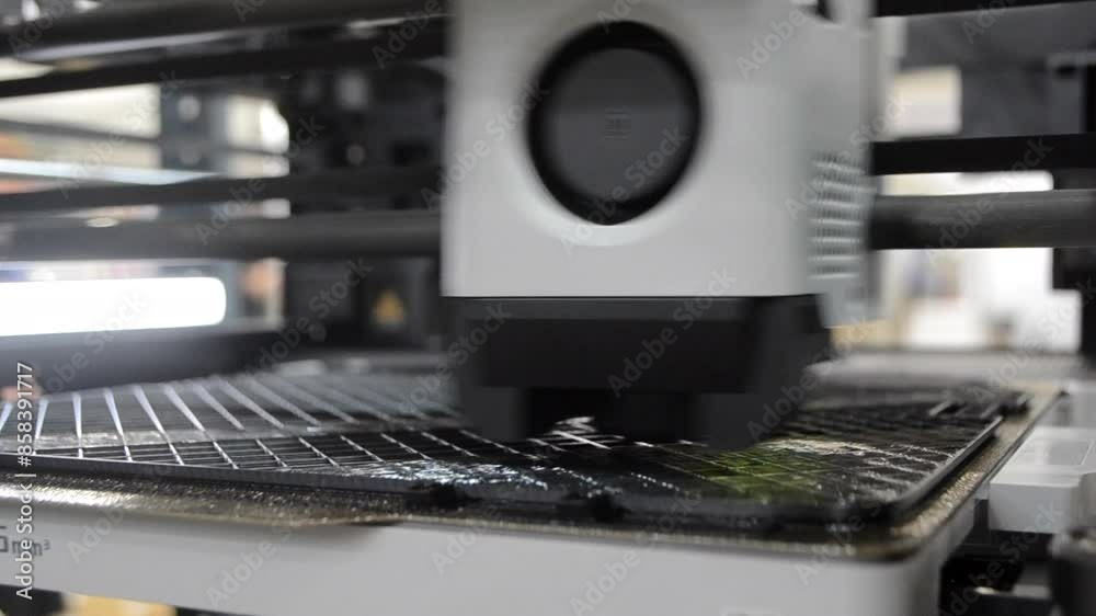 3D printer close up. A working 3D printer in process of printing object ...