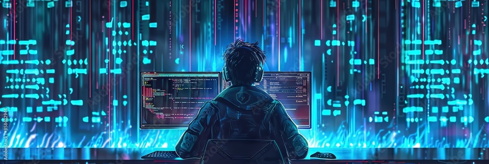 a hacker with anonymous hidden identity sitting in front of the ...