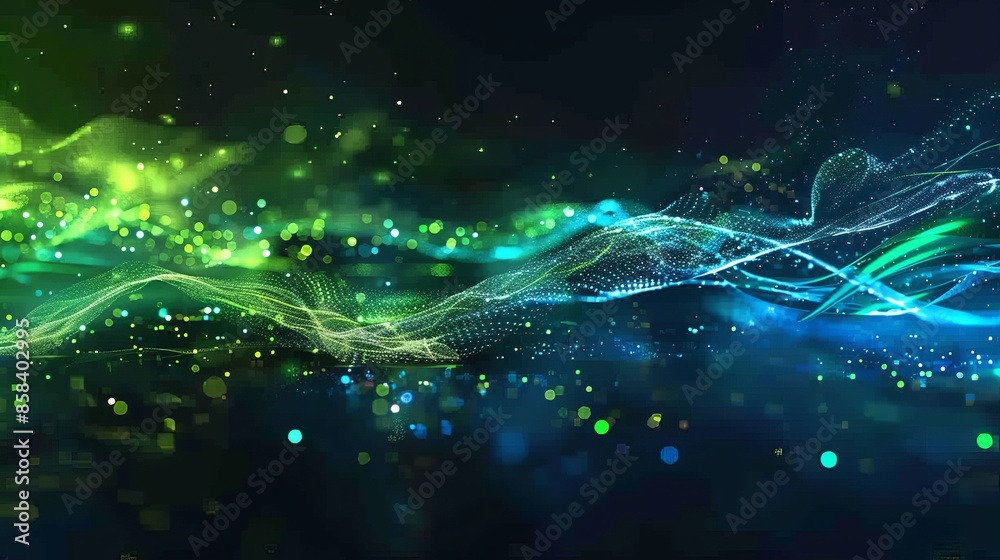 Futuristic energy transition concept with glowing green and blue light ...