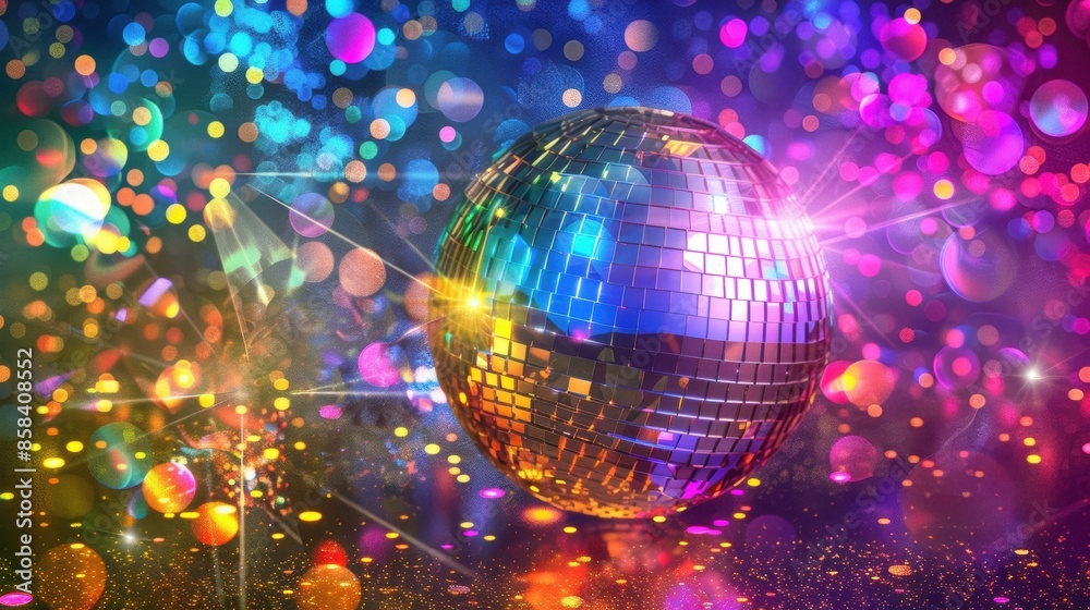 Rainbow mirror ball disco party background Stock Photo | Adobe Stock