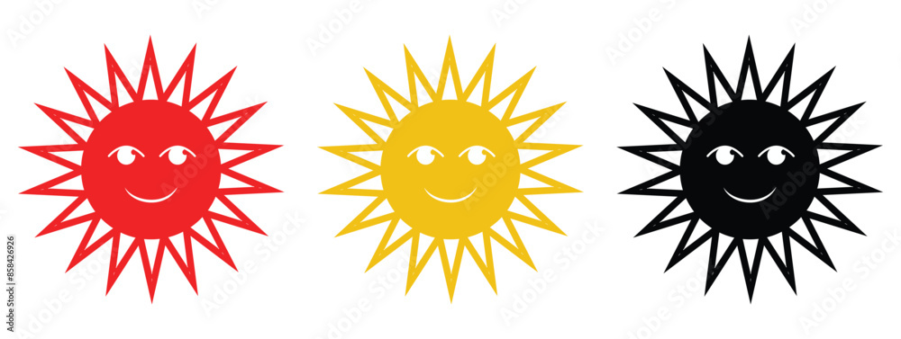 Sun icon set.Cute smiling sun icon. sun star icons collection. Summer ...