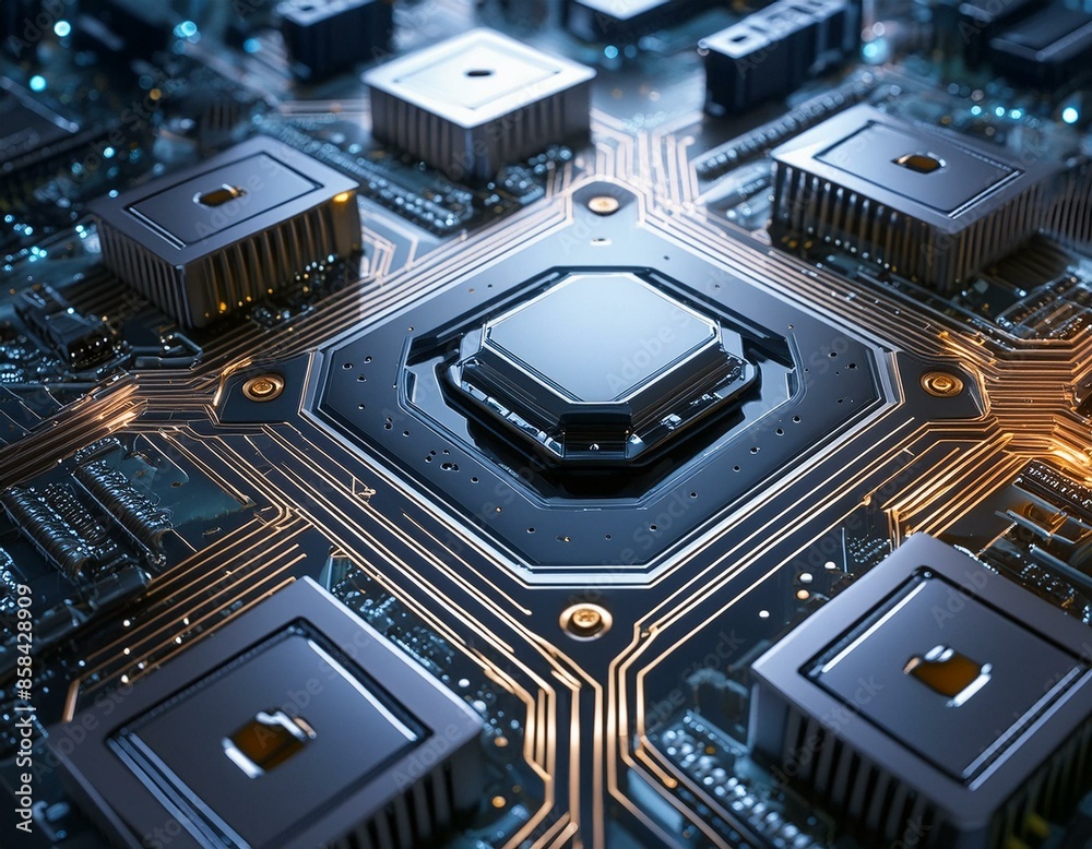 Highly detailed technology texture, AI supercomputer Chrome, insane ...