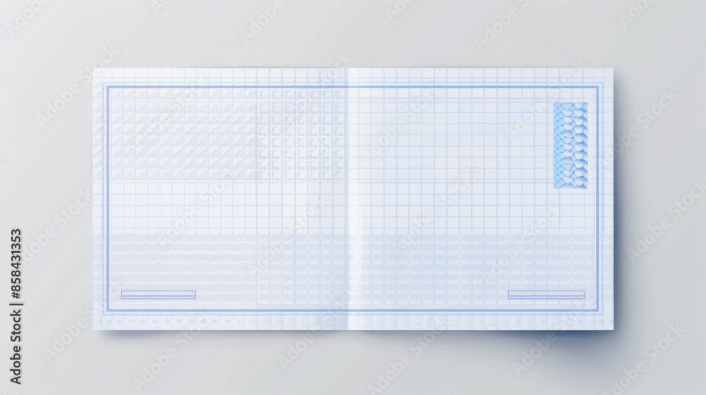Vector mockup of a blank bank check and checkbook template with a blue ...