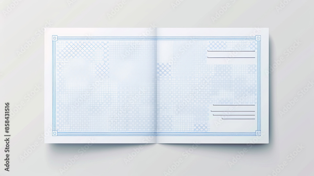 Vector mockup of a blank bank check and checkbook template with a blue ...