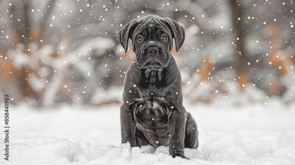 Cane Corso puppy at six months in outdoor winter setting Stock Photo ...