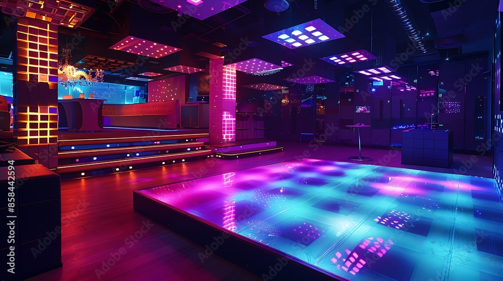 exclusive nightclub designed with interactive light-up dance floors and ambient wall lights that ...