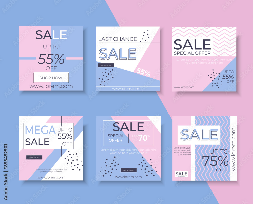 Modern pastel style square sale banners. Six square banner templates ...