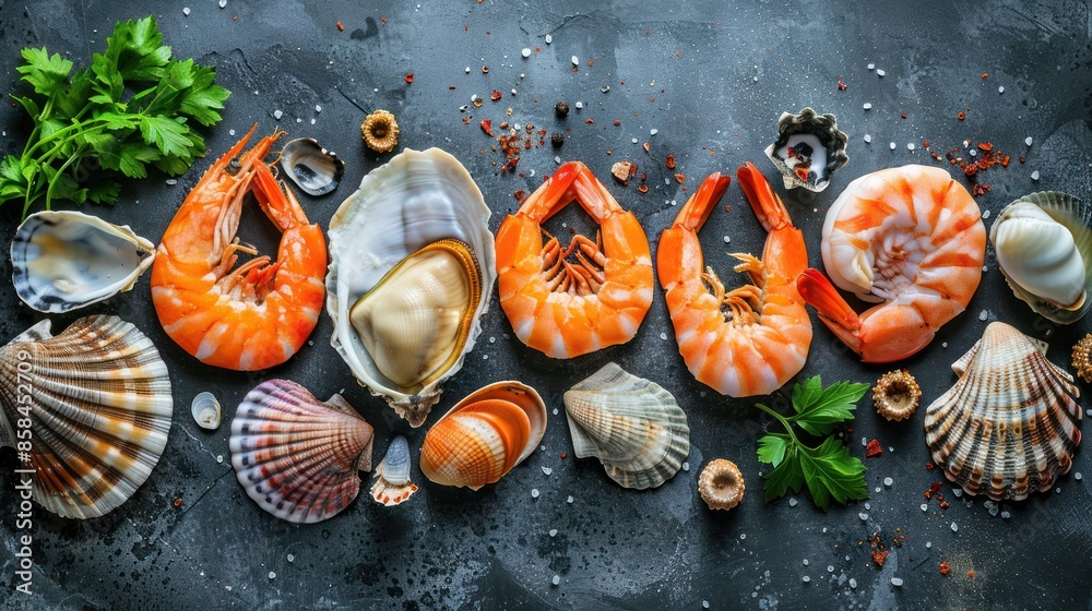 Seafood Delicacies: Fresh Raw Fish, Shells, and Barnacles from the ...