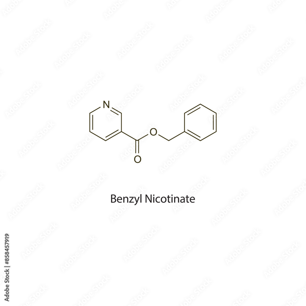 Benzyl Nicotinate flat skeletal molecular structure Rubefacient agent ...