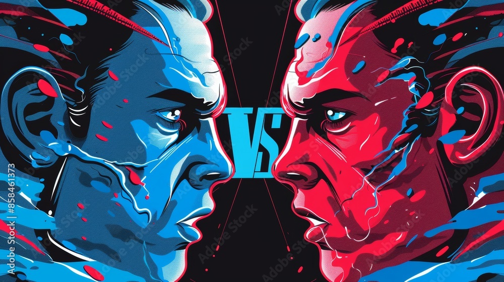 Vector design of a versus battle screen showing a team game fight in a ...