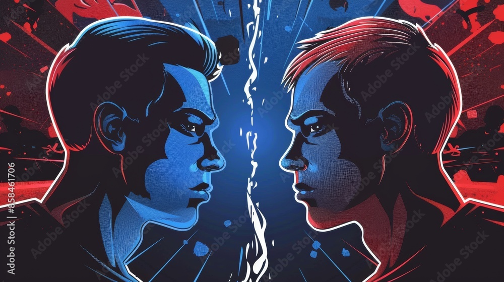 Vector design of a versus battle screen showing a team game fight in a ...