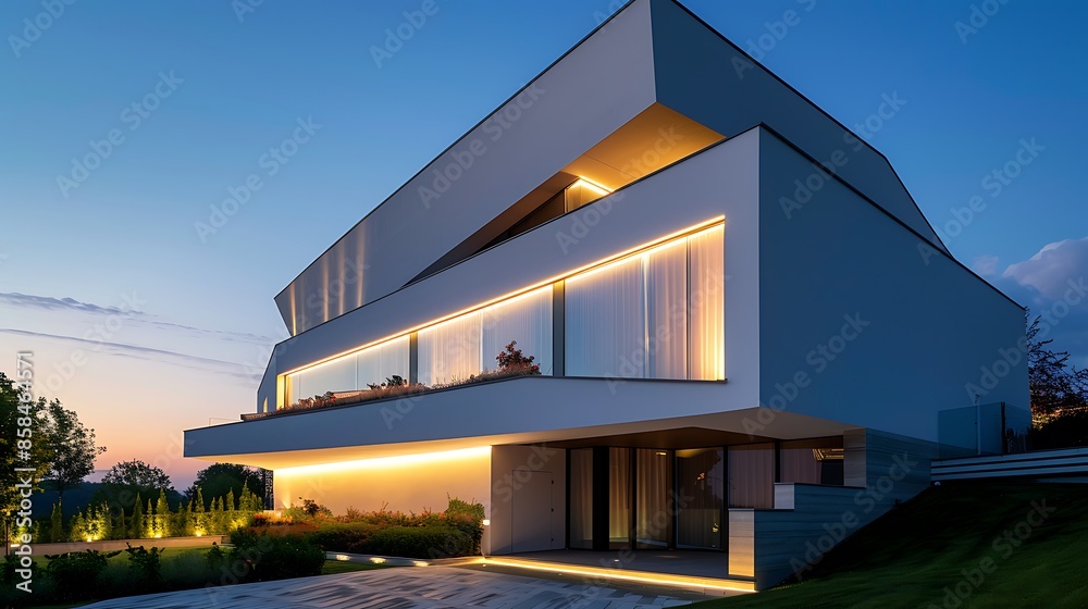 modern home exterior with architectural lighting that accentuates the ...