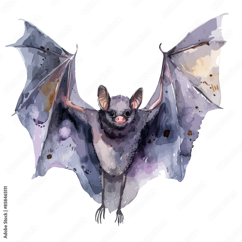 Watercolor Illustration vector of a bat, isolated on a white background ...