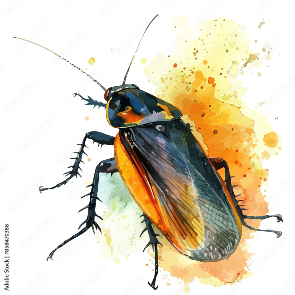 Watercolor Vector painting of a cockroach, isolated on a white ...