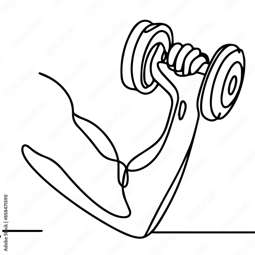 line art of Hand with muscle in holding barbell, continuous line ...