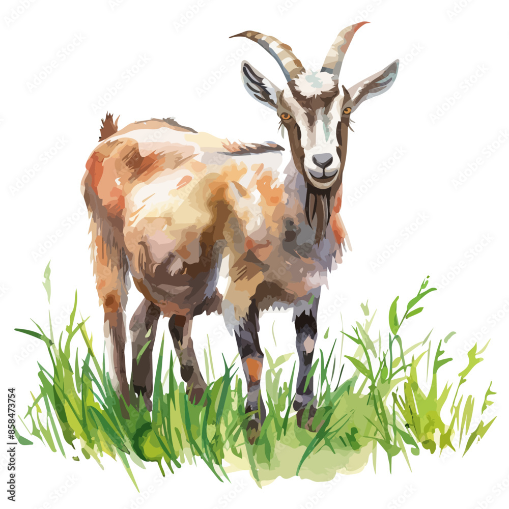 Watercolor Vector painting of a goat, isolated on a white background ...
