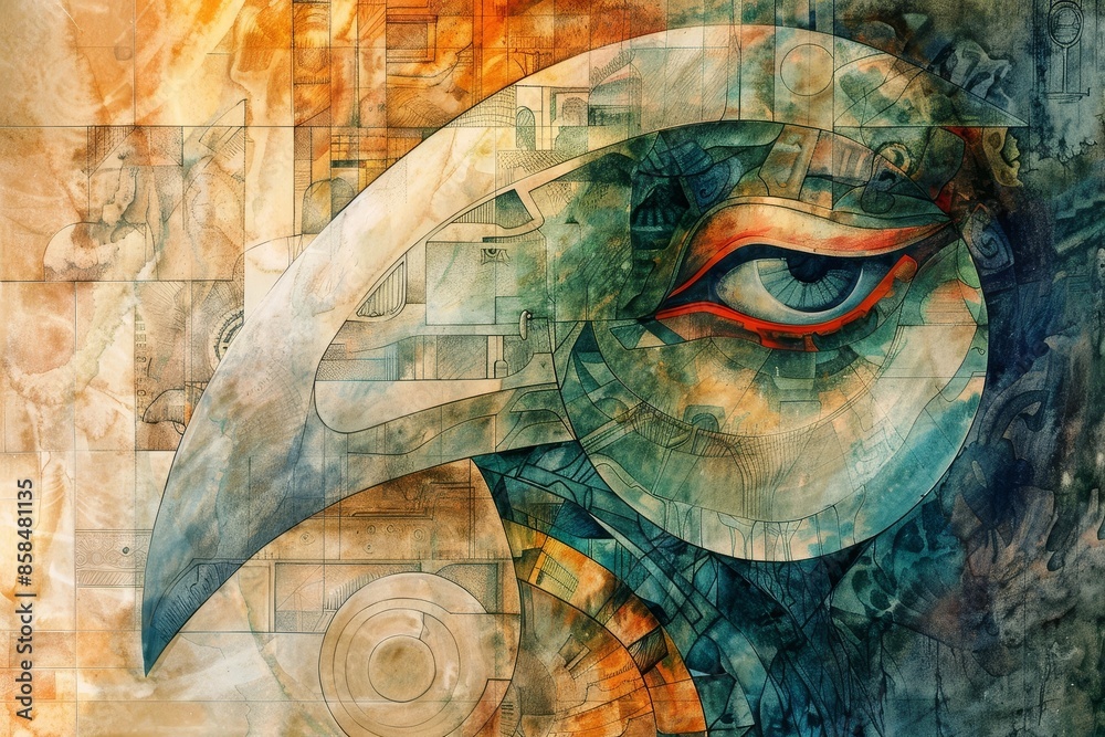 Captivating abstract watercolor painting depicting the Egyptian deity ...