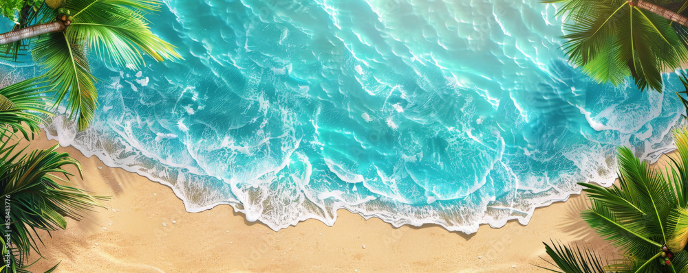 Lush tropical beach background with golden sand, turquoise water, and ...