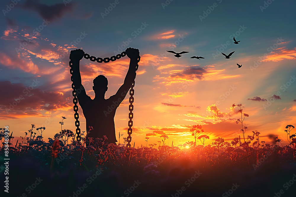 Silhouette man with chain Freedom, Worship and Pray.Repent of wrong ...