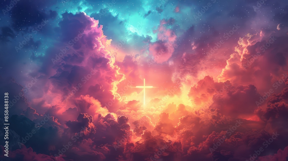Colorful Clouds with Christian Cross: A Symbol of Jesus and Faith Stock ...