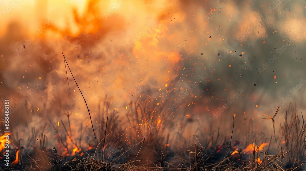 Drought caused dry grass to catch fire in a farm field. The fire ...