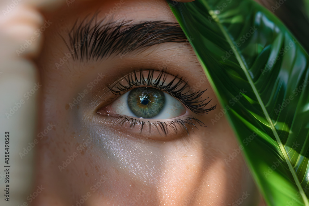 A detailed close-up shot of a woman’s eye area as she applies an eye ...
