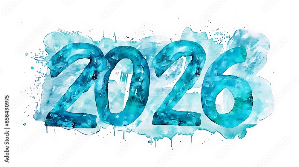 ภาพประกอบสต็อก "2026" on an empty solid background with bright teal ...