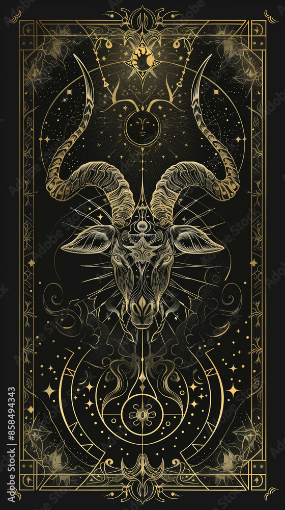 Satanic tarot card design, with the diabolical symbol of the male goat ...