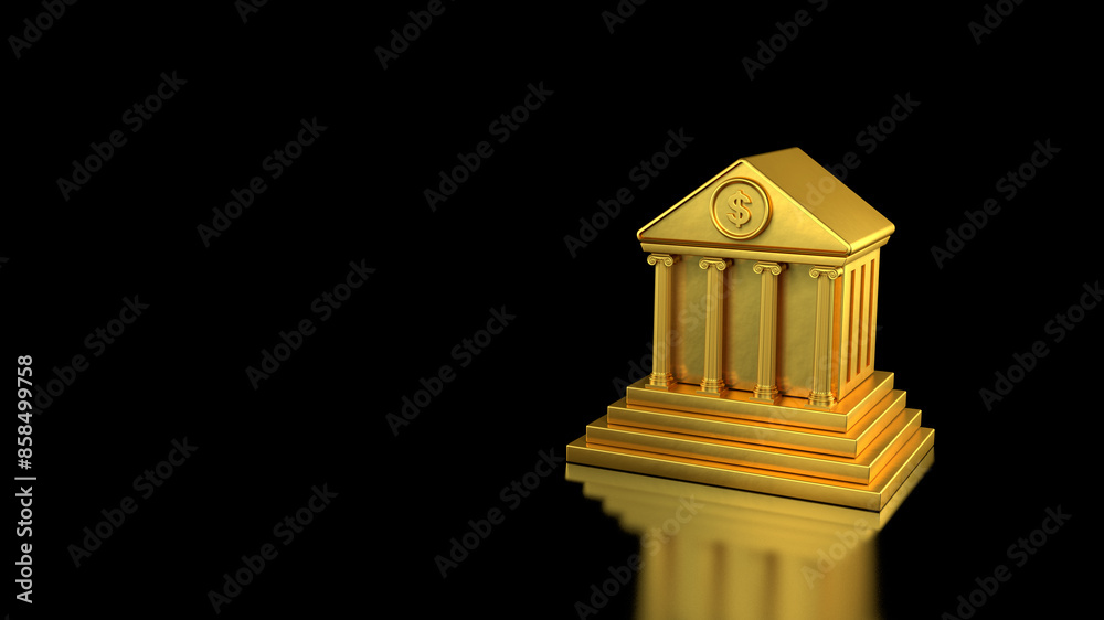 Gold bank building on reflective black background 3d model illustration ...