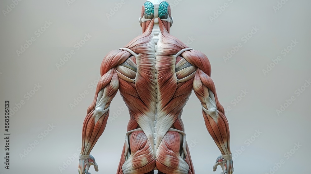 Detailed anatomical illustration of the human muscular system viewed ...