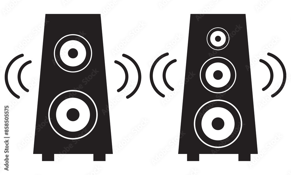 Speaker Icon. Loud music home system symbol. Vector set of audio bass ...