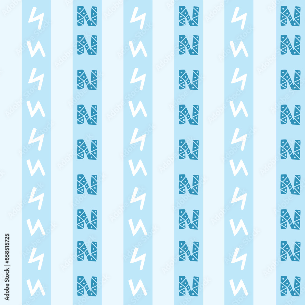 blue N letter seamless pattern design, N alphabet repeat pattern, and ...