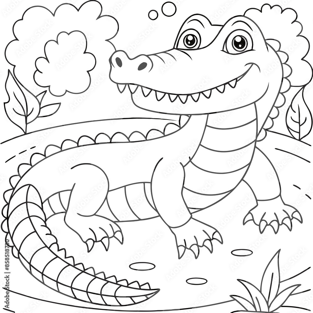 Fun Crocodile Coloring Pages for Kids and Adults to Enjoy Stock ...